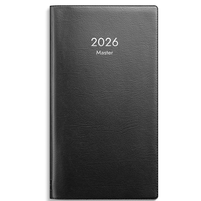 Burde Master 9x16,5cm musta muovikansi kalenteri 2026 - Villakeiju